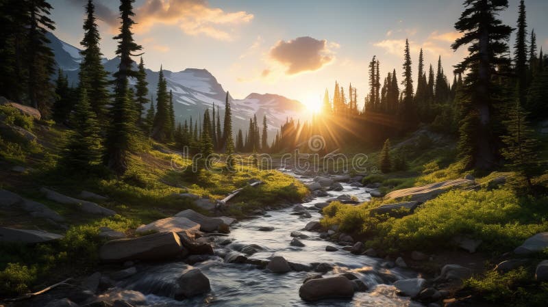 Whistlerian Sunrise: Photorealistic Wilderness Landscape in Golden Hour ...