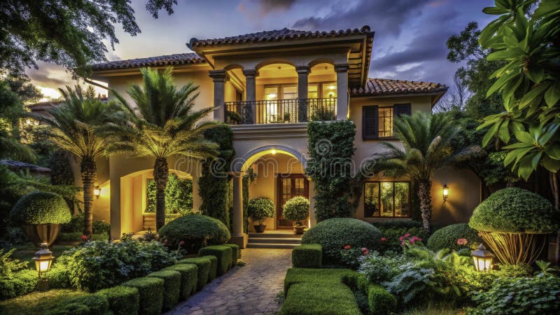 A Captivating Evening View of a Luxurious Villa Box Frontal ...