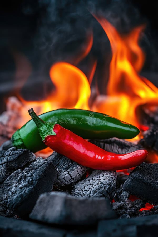 Captivating Flames Dance Around Spicy Chili Peppers. Stock Illustration ...