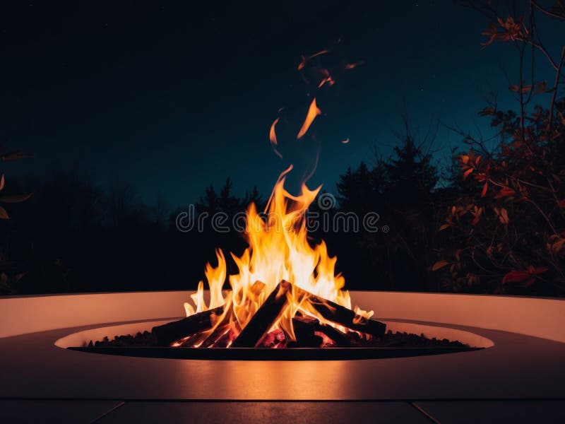 Captivating Flames Dancing in Cozy Outdoor Fireplace at Night. Stock ...