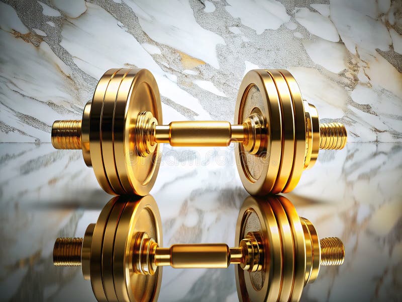 Exquisite Gold Dumbbell on Polished Marble a Study in Minimalist Luxury ...
