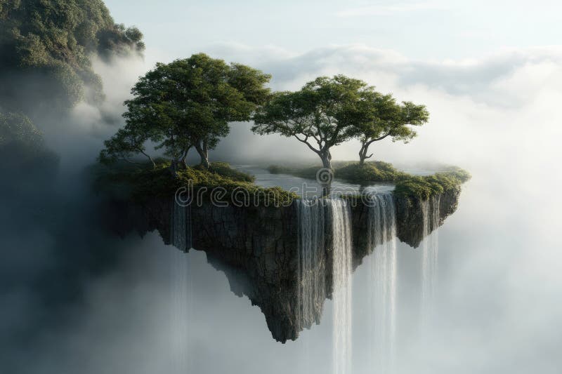 A Captivating Floating Island Features Two Vibrant Trees Standing Atop ...
