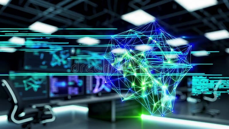 Data Visualization Scene with Dynamic Network Footage in Modern Office ...