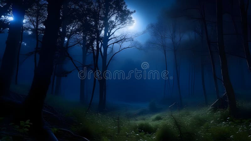 A Gloomy Forest Where the Trees Form Dark Silhouettes and the Light of ...