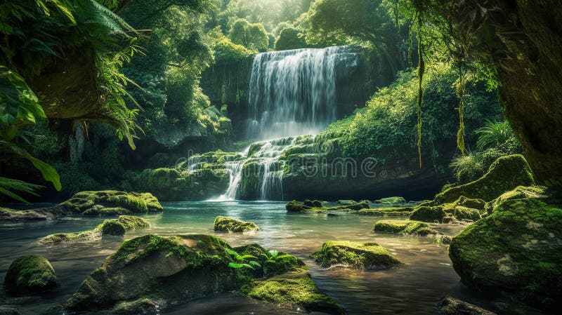 Captivating Forest Waterfall. Natural Cascade. Generative AI Stock ...