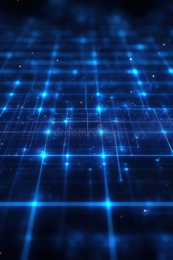 Futuristic Blue Grid Pattern with Glowing Neon Lines Creating a Digital ...