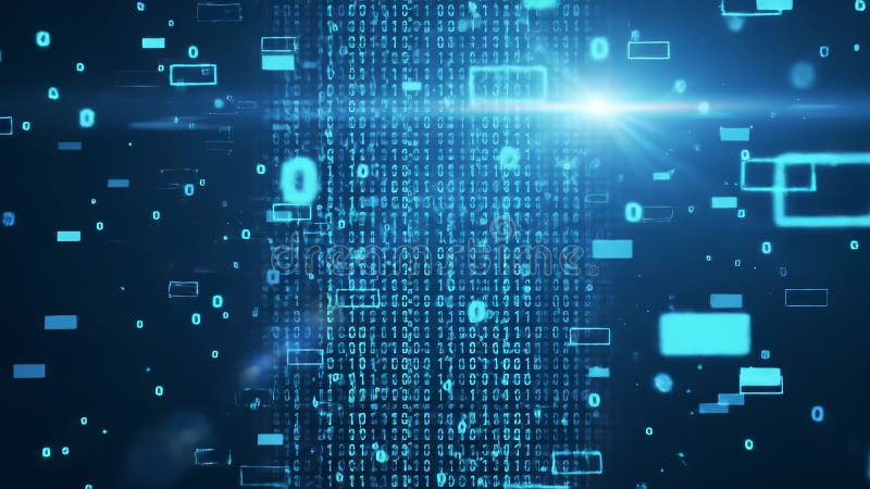 A Captivating Futuristic Stream of Glowing Blue Binary Code and Digital Data Symbolizing ...