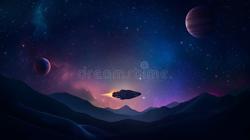 Stunning Vivid Galactic Background Featuring a Spaceship Surrounded by ...