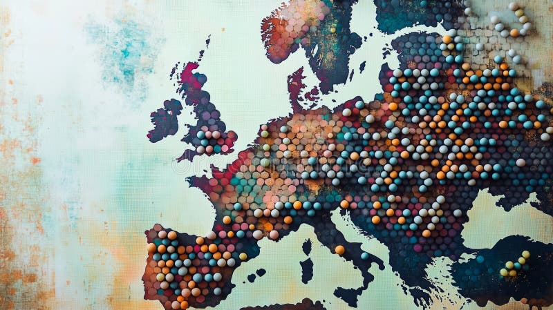Abstract Europe Map a Geometric Landscape of Dots and Hexagons ...