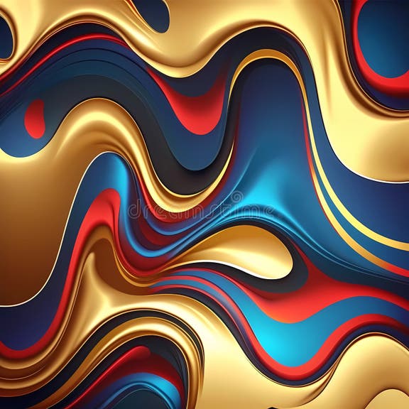 Captivating Gold, Blue, and Red Fluid Waves - Abstract Artistry for ...