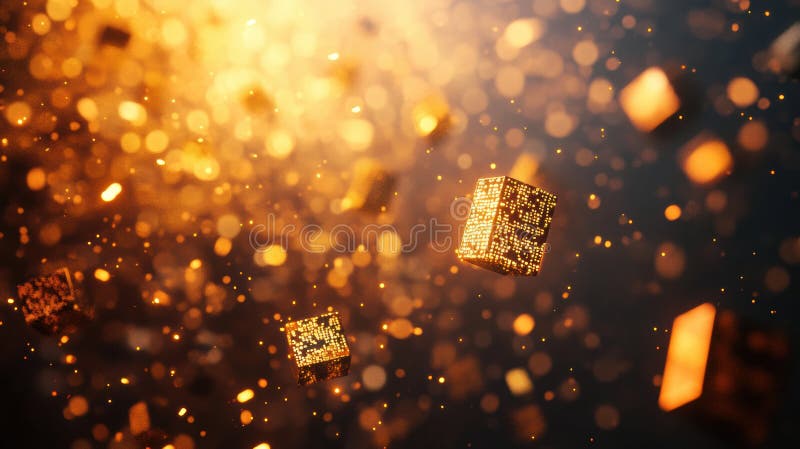 Captivating Golden Cubes Floating in a Shimmering Background of Light ...