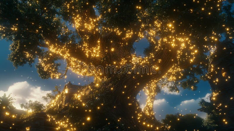 The Captivating Golden Tree of Light Shines Beneath a Celestial Star ...