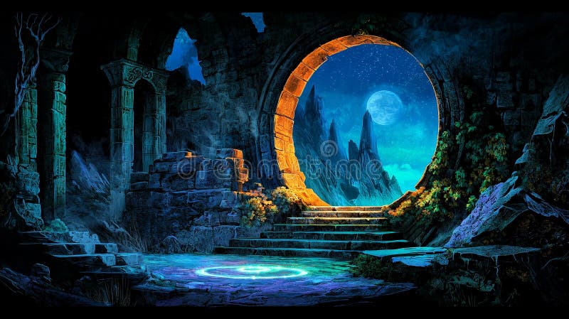 Enigmatic Gothic Ritual in Glowing Circle at Night Stock Illustration ...