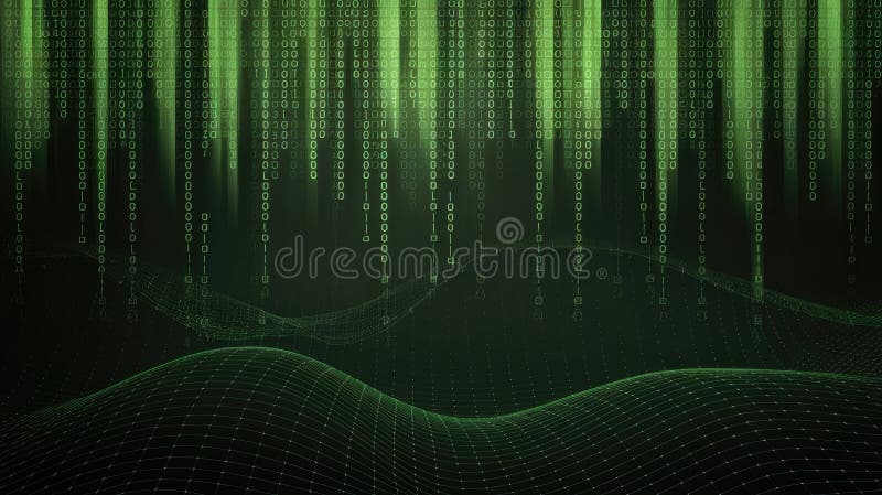 A Captivating Green Digital Landscape Featuring Streams of Binary Code ...