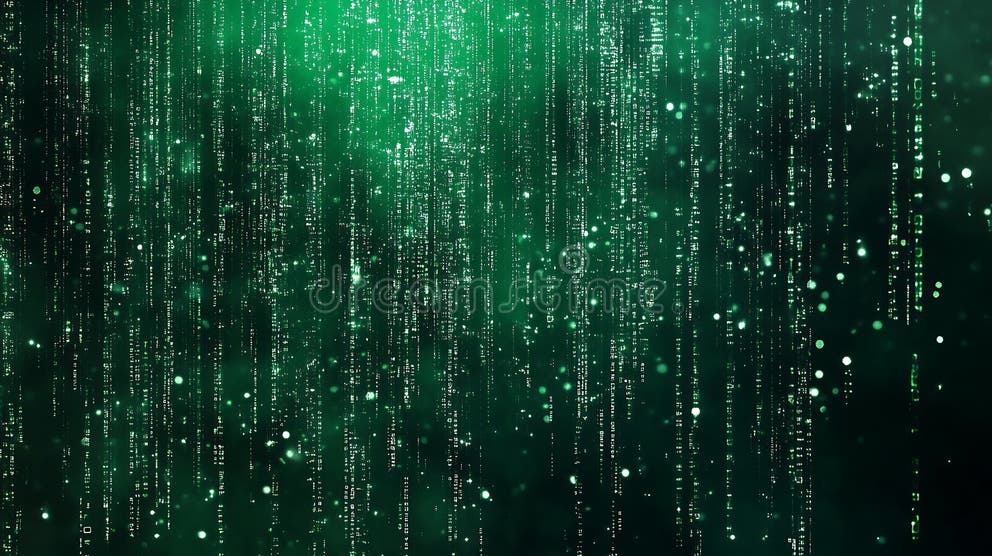 Green Digital Rain Falling Code Matrix Style Abstract Background ...