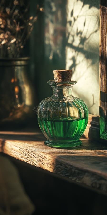 Captivating Green Elixir: a Vintage Glass Bottle Bathed in Natural ...