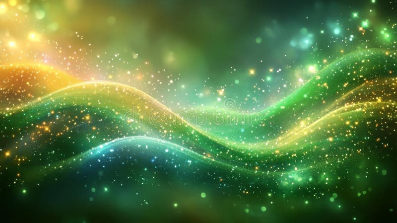 Shimmering Green and Gold Background with Magical Sparkles and Patterns ...