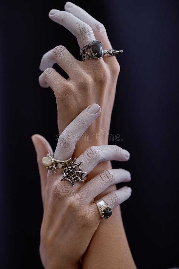 Captivating Hand Gesture Featuring Unique Handmade Rings Stock Image ...