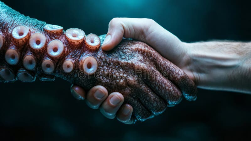 Handshake between Human and Octopus in a Surreal Underwater Environment ...