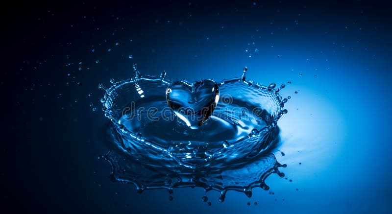 A Captivating Heart-shaped Water Droplet Impacting a Dark Blue Surface ...
