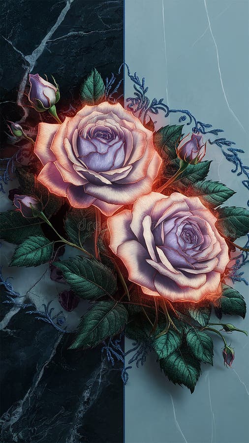 Poster with Mystical Roses in Sapphire Marble Stock Illustration ...