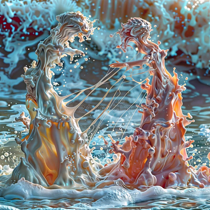 Dynamic Fluid Art with Intertwined Figures in Vibrant Orange and White ...