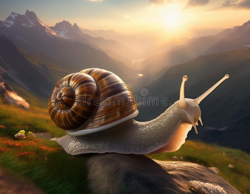 Highly Detailed Snail on His Way To the Summit Stock Illustration ...