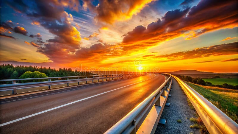 Captivating Highway Barrier at Sunset a Stunning Visual with Ample ...