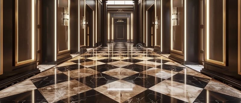 A Captivating Hotel Corridor with a Mesmerizing Black and Gold Marble ...