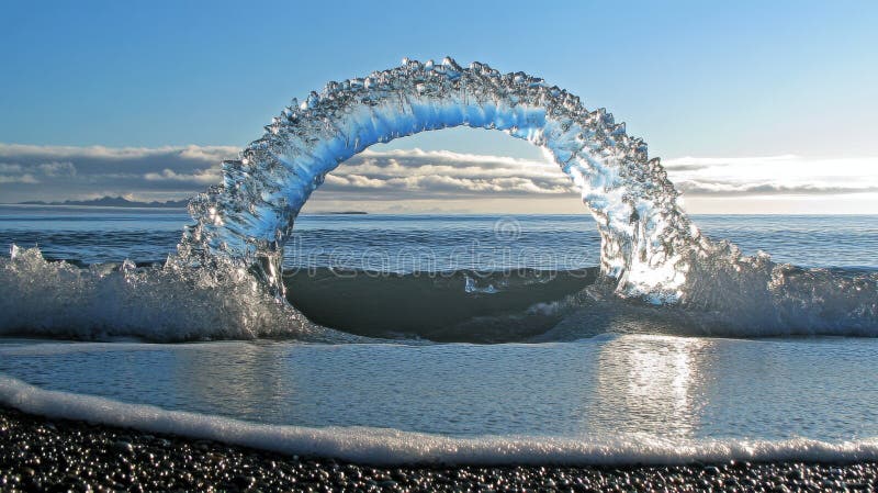 Captivating Ice Arch at Sunrise on the Rocky Beach Stock Image - Image ...