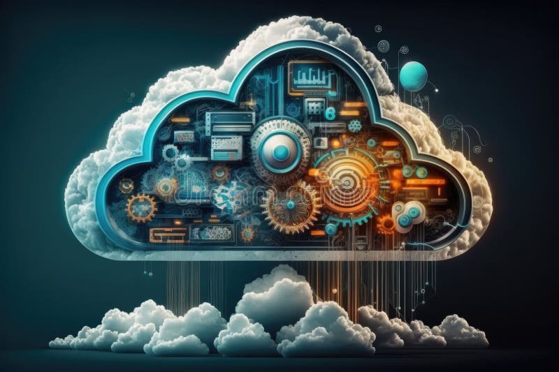 Cloud Computing Concept with Gears and Cogwheels Stock Illustration ...