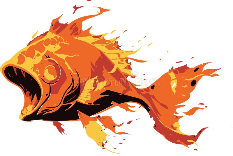 Fiery Fish Illustration with Vibrant Flames in Motion Stock Vector ...