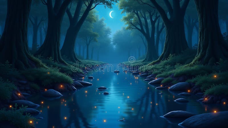Luminous Lake: Nature S Nocturnal Ballet Stock Illustration ...