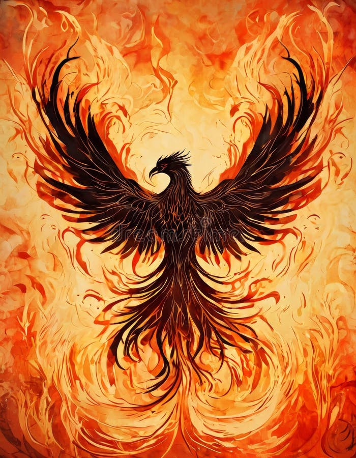Majestic Phoenix Rising from Flames on Vibrant Background Stock Photo ...
