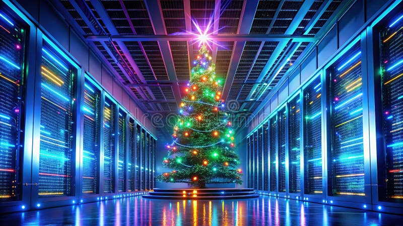A Futuristic Neon Christmas Tree Data Center a Glowing Celebration of ...