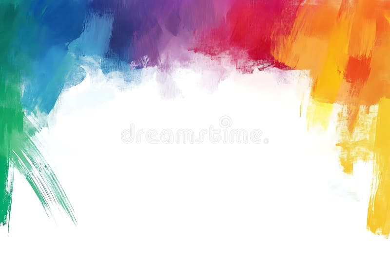 Vibrant Rainbow Paint Strokes Border, Abstract Art Background, White ...