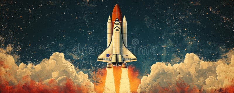 Space Shuttle Launch with Fiery Exhaust Against Starry Sky Stock Image ...