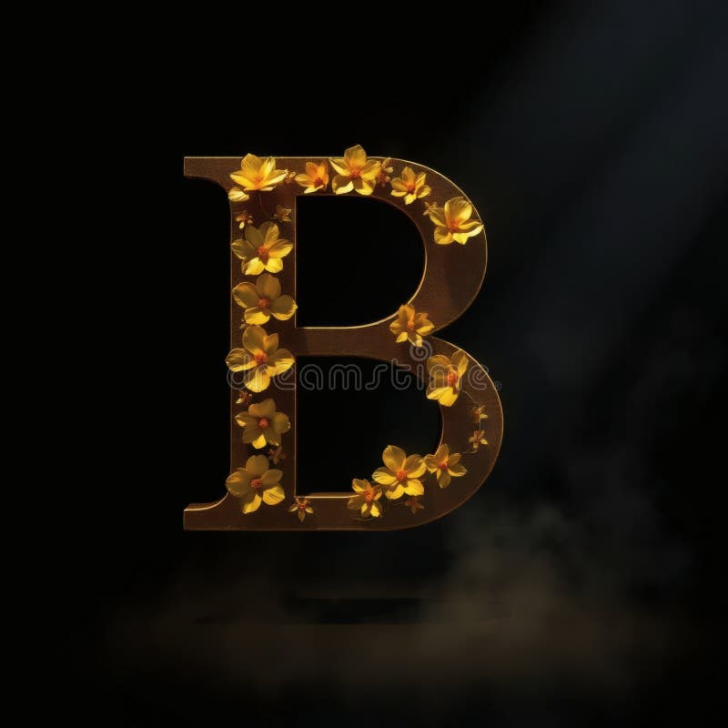 High-contrast Low-key Photograph of Golden Block Letter B Adorned with ...