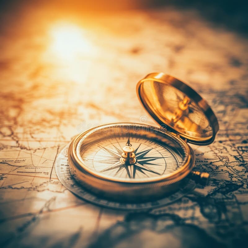 Antique Compass on Vintage Map a Symbol of Exploration and Adventure ...