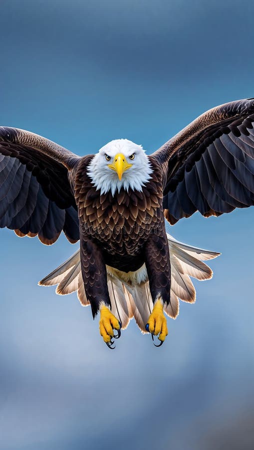 Bald Eagle in Flight with Wings Fully Extended in Mid-Air Glory Stock ...