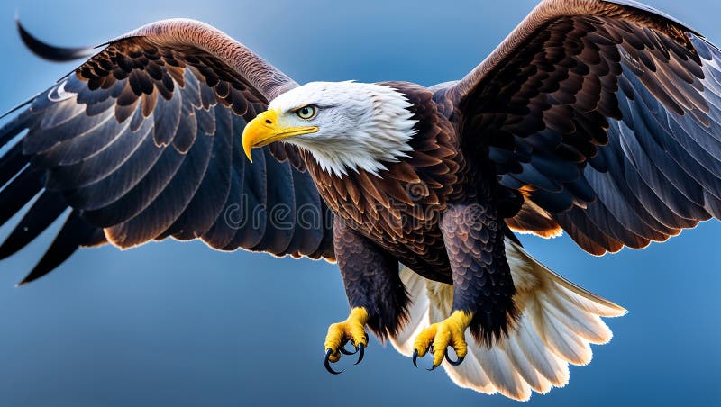 Bald Eagle in Flight with Wings Fully Extended in Mid-Air Glory Stock ...