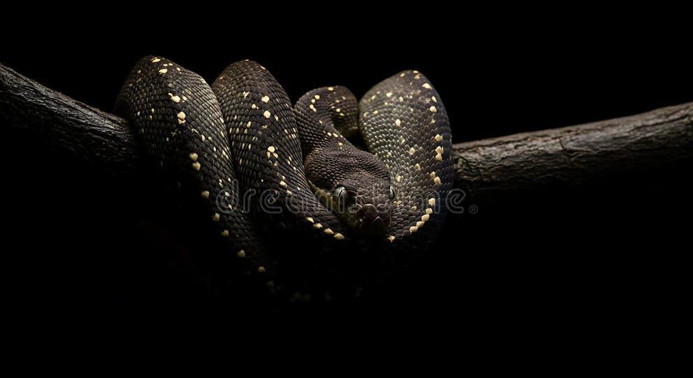 Intriguing Black Tree Python on Branch Stock Illustration - Illustration of spot, reptilian ...