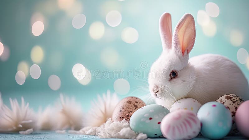 A Playful Easter Bunny Surrounded by Colorful Easter Eggs Stock ...