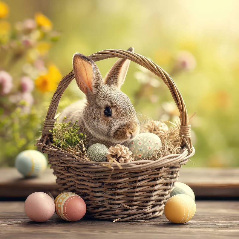 A Playful Easter Bunny Surrounded by Colorful Easter Eggs Stock ...