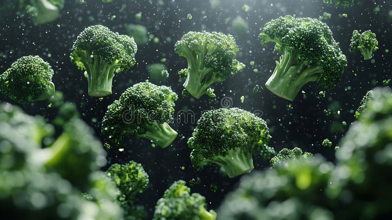 Vibrant Green Broccoli Floats in Air Stunning Food Photography Dark ...