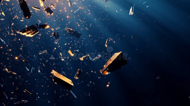 Abstract Shattered Blue Geometric Shapes Explosion Dark Background ...