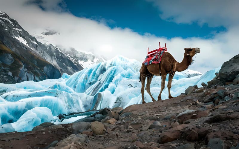 A Captivating Image of a Camel in the Icy Mountain Stock Illustration ...