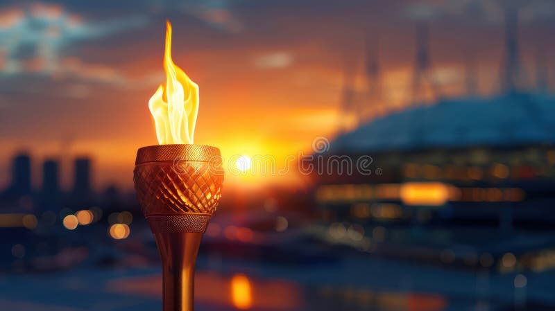 Blazing Olympic Torch in Sports Arena for Creative Messaging - Stock ...