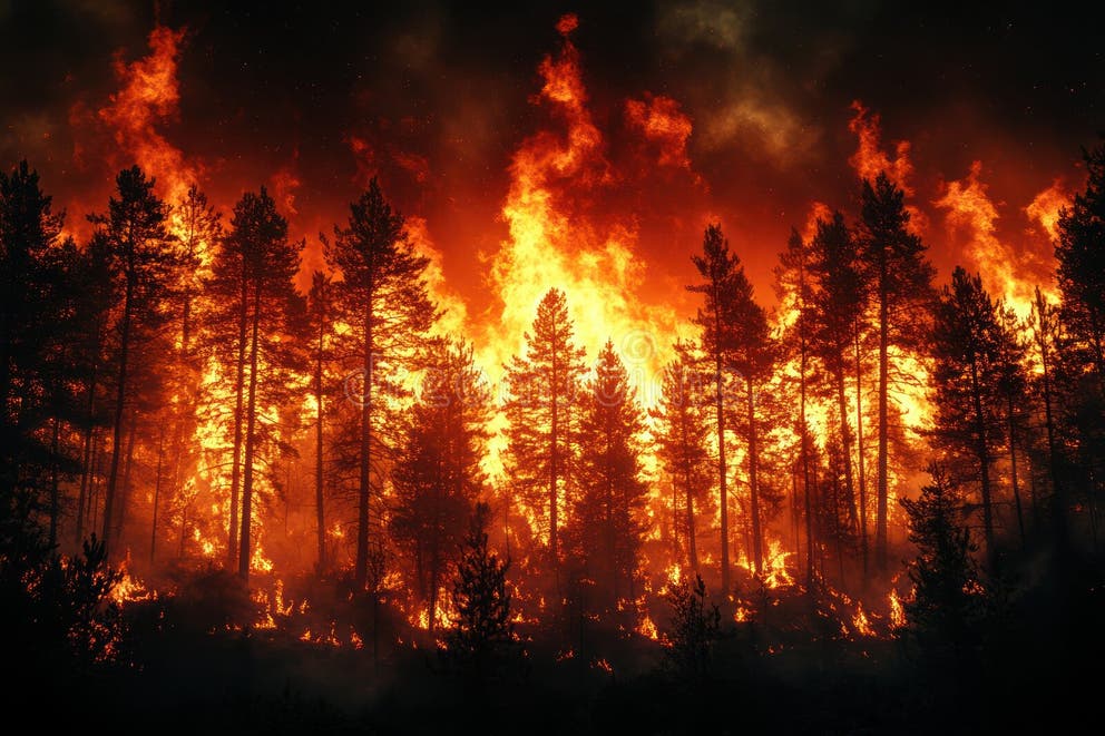 Devastating Forest Fire: Landscape of Wildfire Natural Disaster with ...