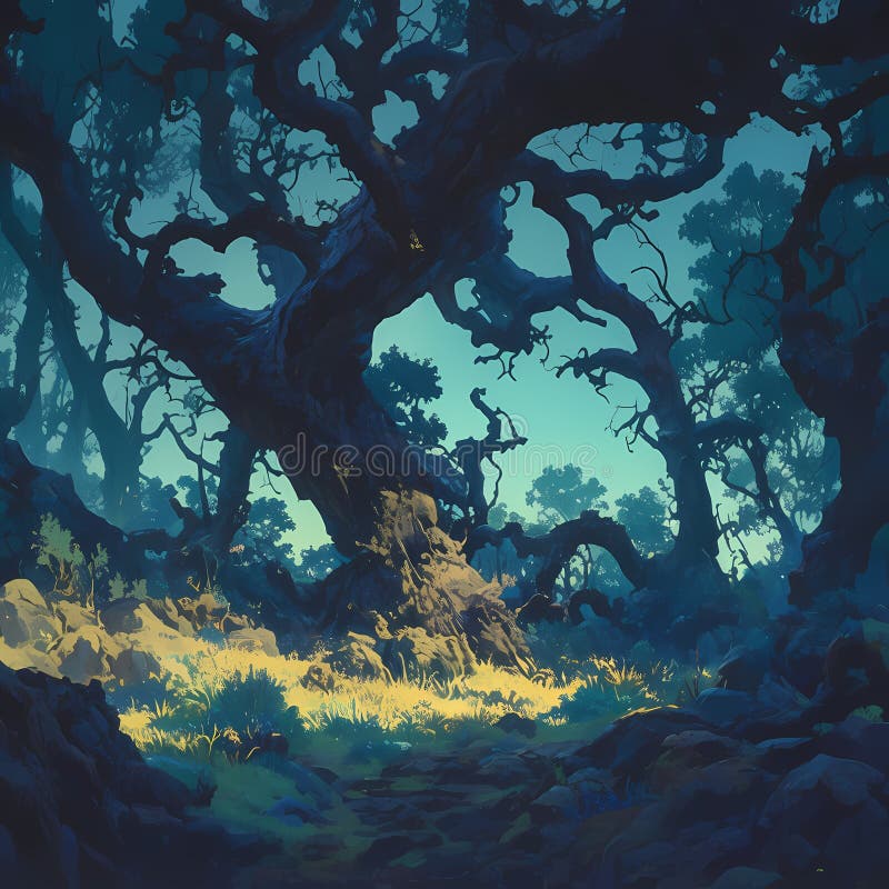 Shadows Creep through an Ancient Forest Stock Illustration ...